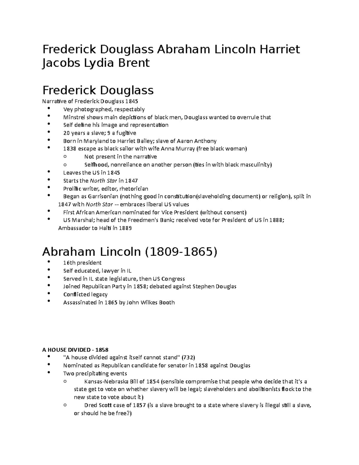 Frederick Douglass - Lecture 10 notes - Frederick Douglass Abraham ...