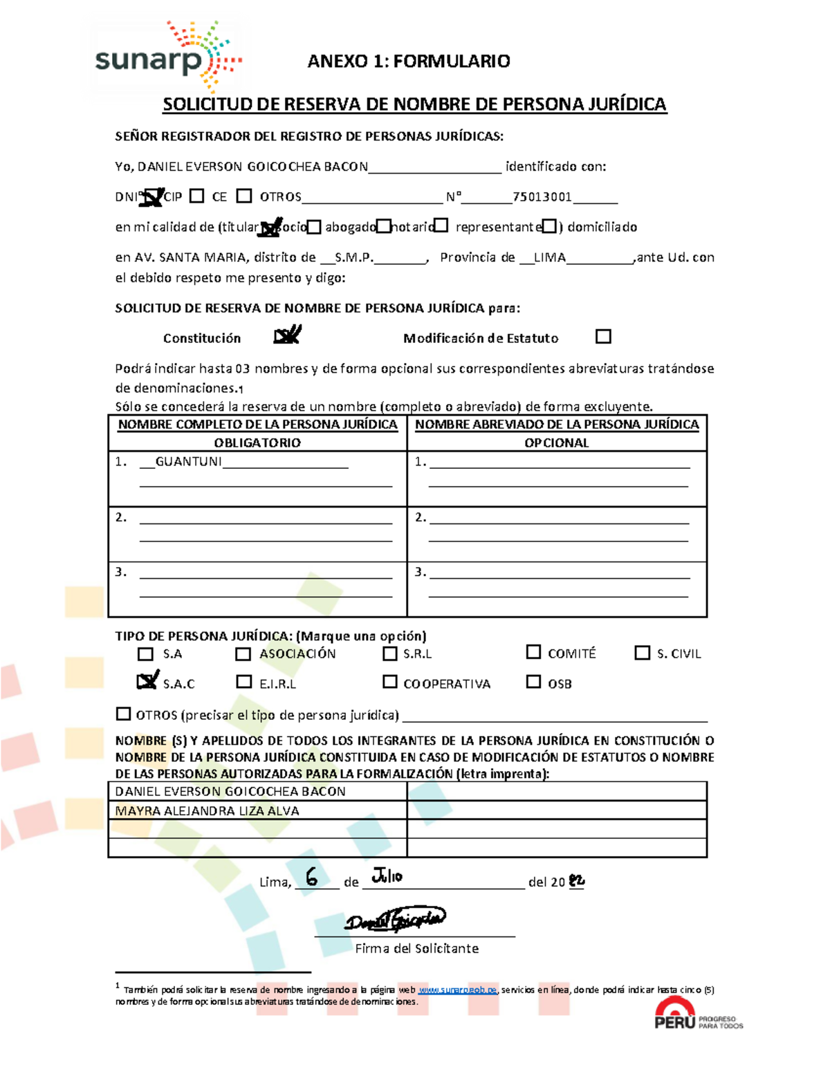 Formato Solicitud Reserva asdfds - ANEXO 1: FORMULARIO SOLICITUD DE ...