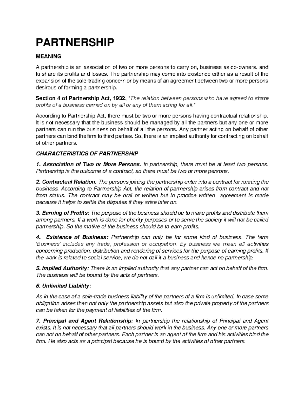 Partnership - Lecture notes 10 - PARTNERSHIP MEANING A partnership is ...