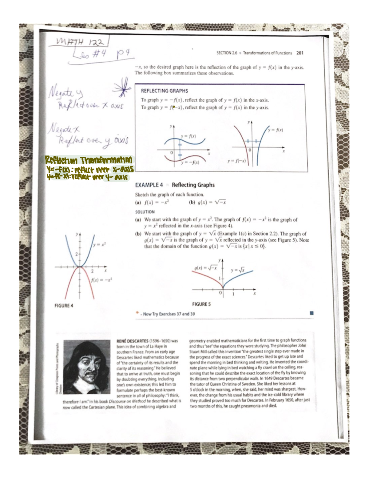 Lesson 4 Pages 4 7 Precalc Notes ↑ Reflection Transformation V