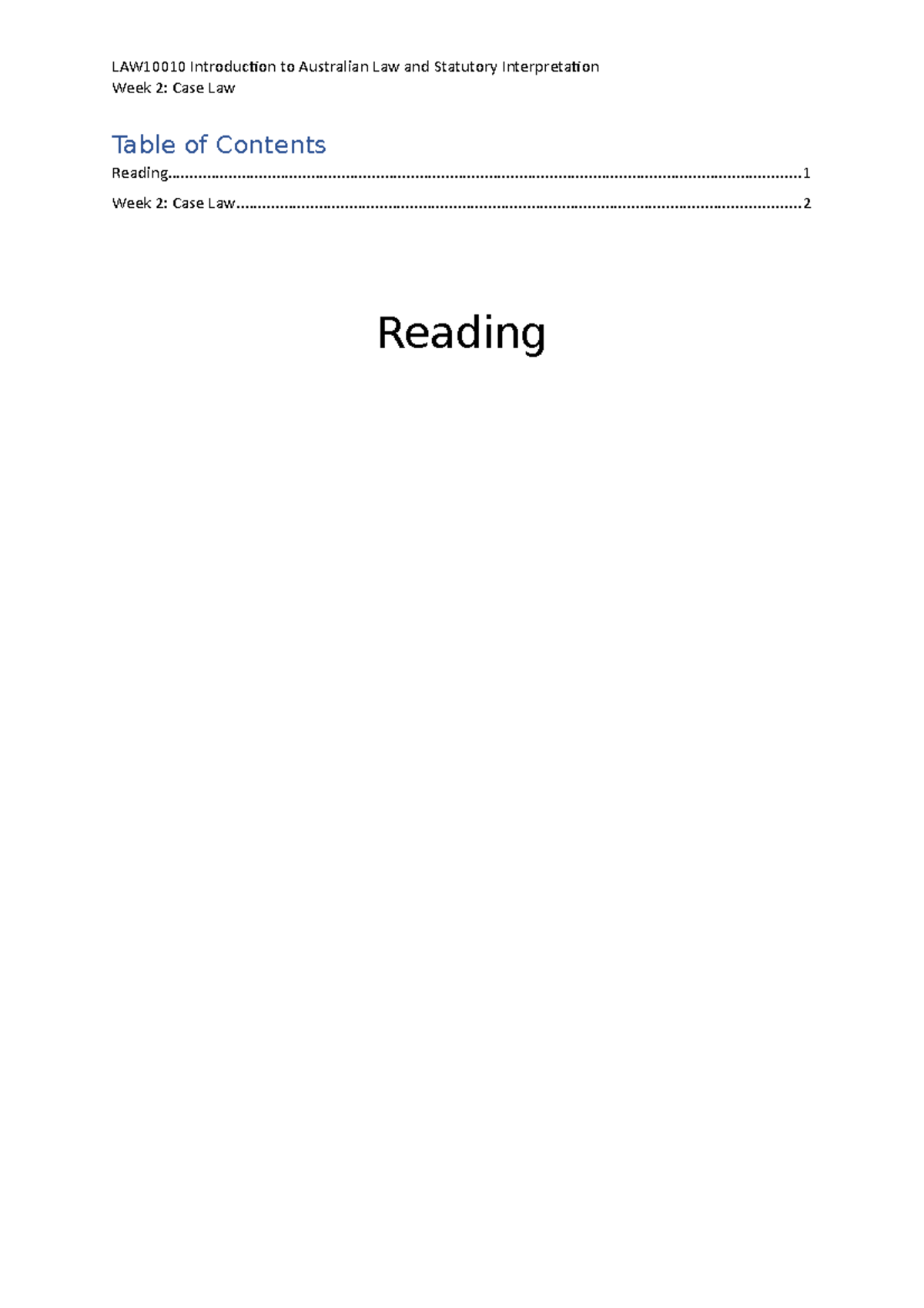 Week 2 Case Law - Lecture Notes - Week 2: Case Law Table of Contents ...