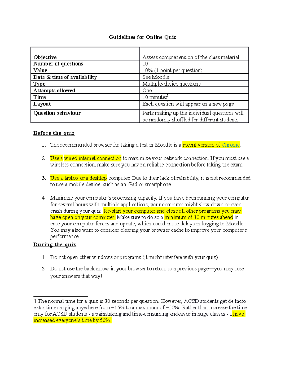 Guidelines for Online Quiz - 10 questions - Guidelines for Online Quiz ...
