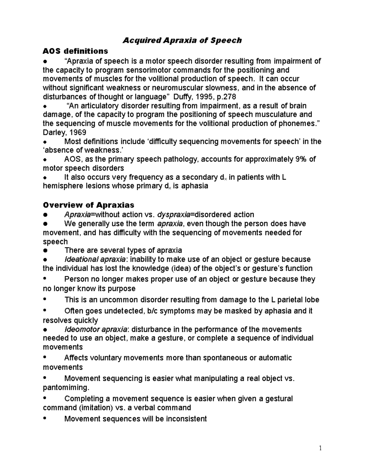 12 - Aquired Apraxia - Acquired Apraxia of Speech AOS definitions ...