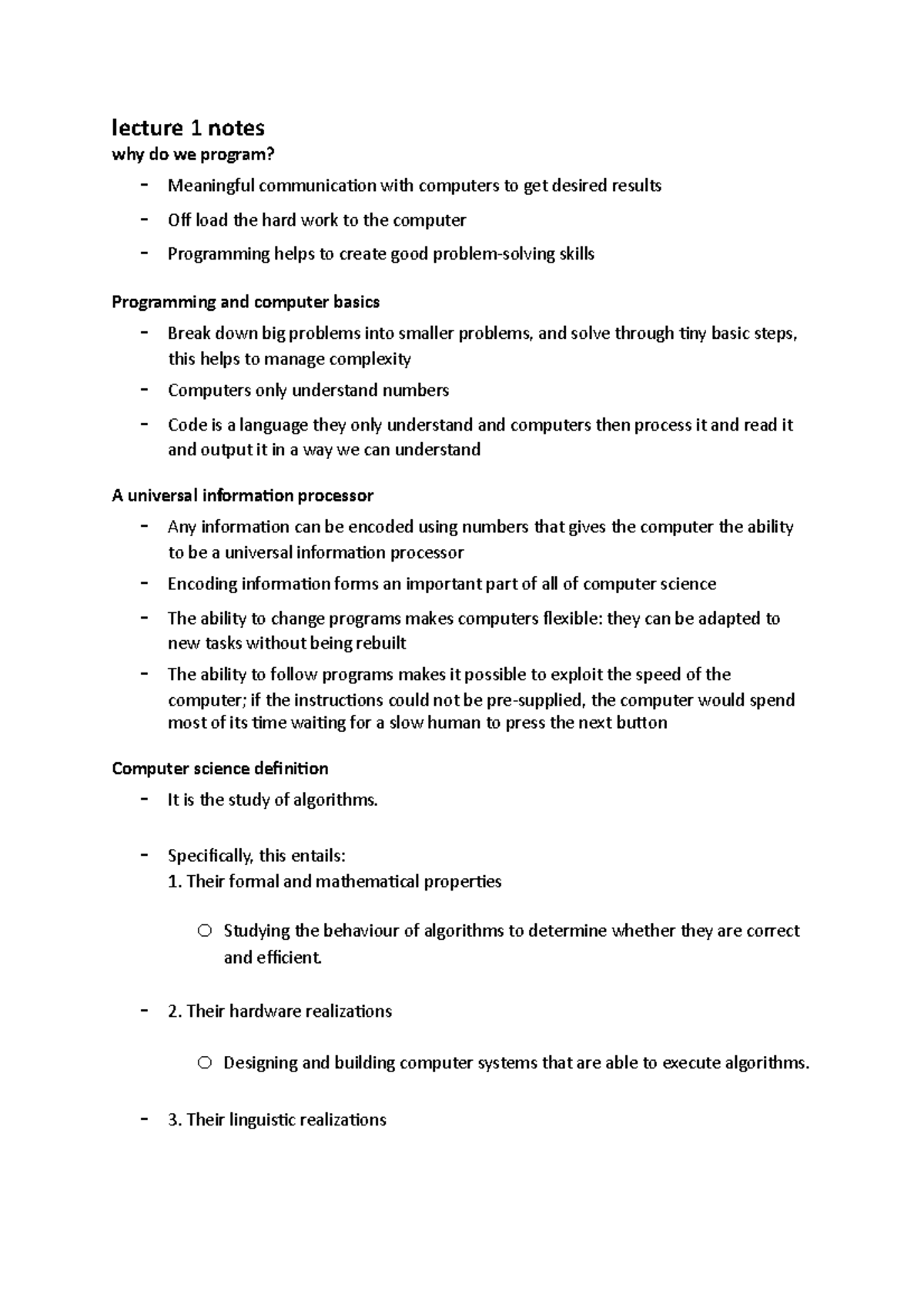 Lecture 1 - lecture 1 notes why do we program? - Meaningful ...