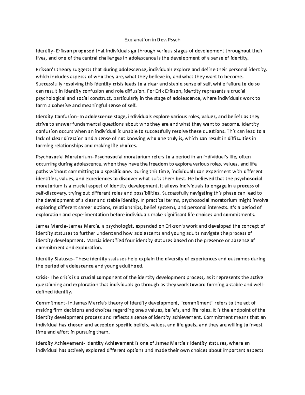 Dev psych chapter 12 reporting exp - Explanation in Dev. Psych Identity ...