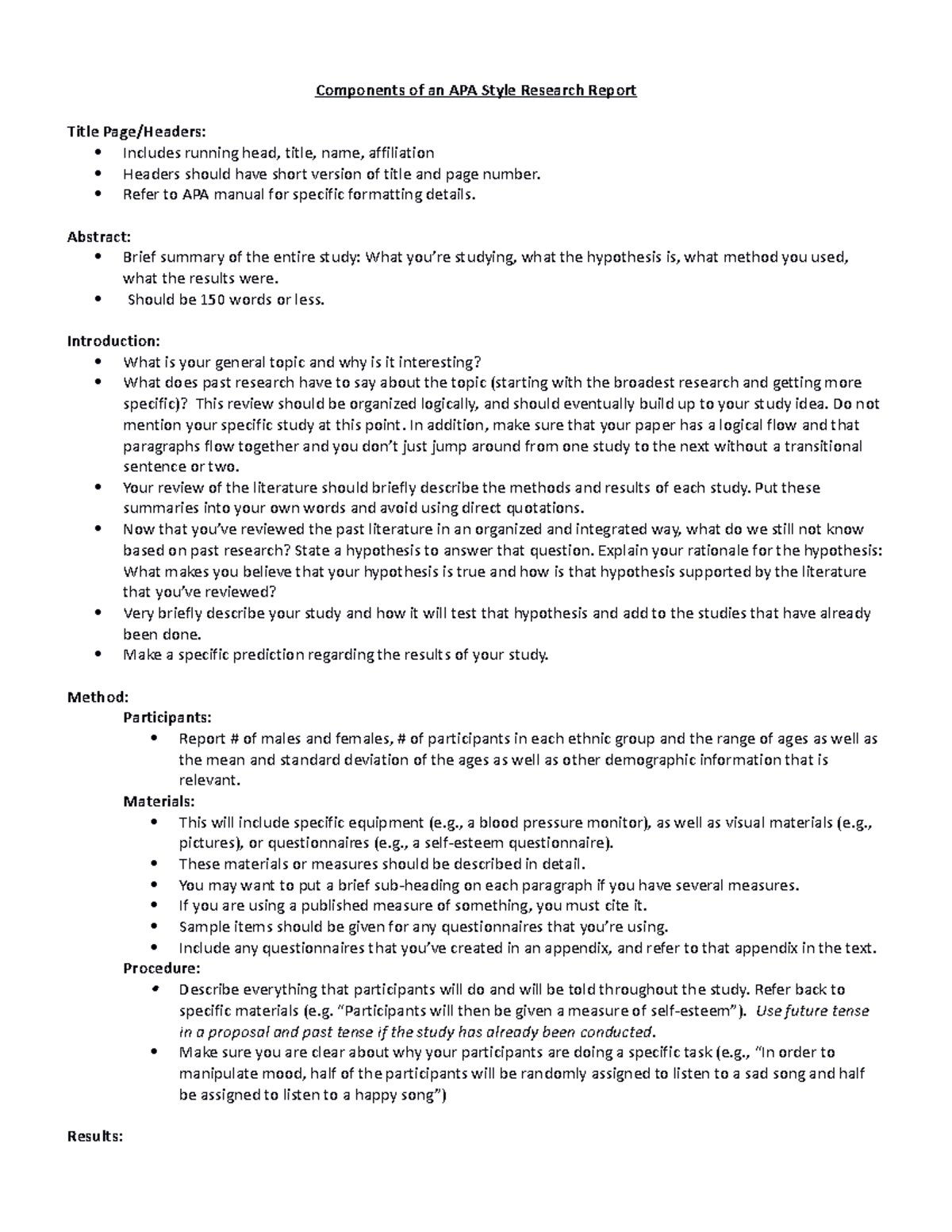 Componentsof APAStyle Paper - Components of an APA Style Research ...