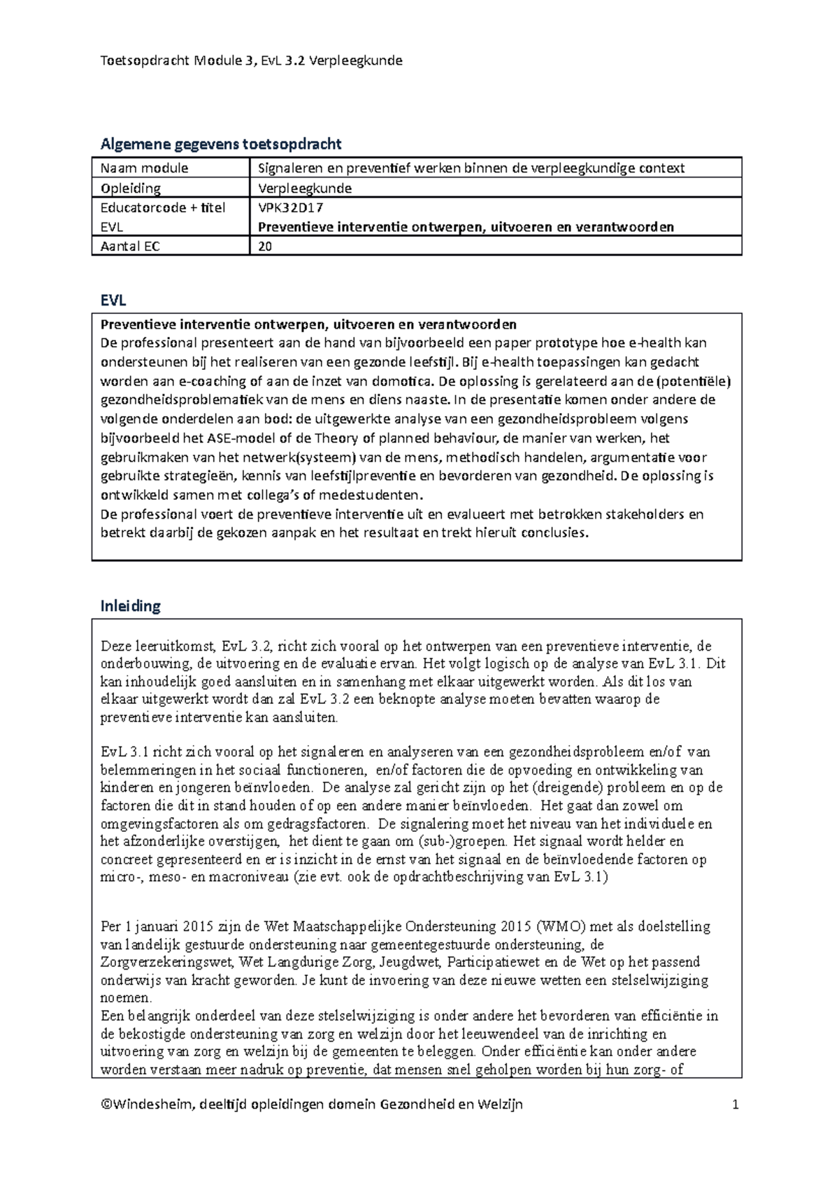 VPK32D17 toetsopdracht V1 - Algemene gegevens toetsopdracht Naam module ...
