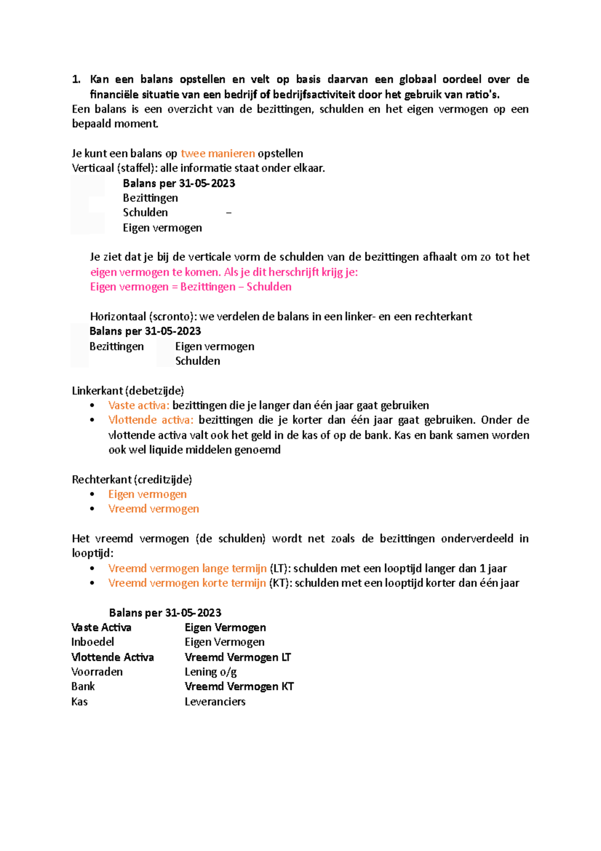 Leerdoelen beco - vvvvv - Kan een balans opstellen en velt op basis ...