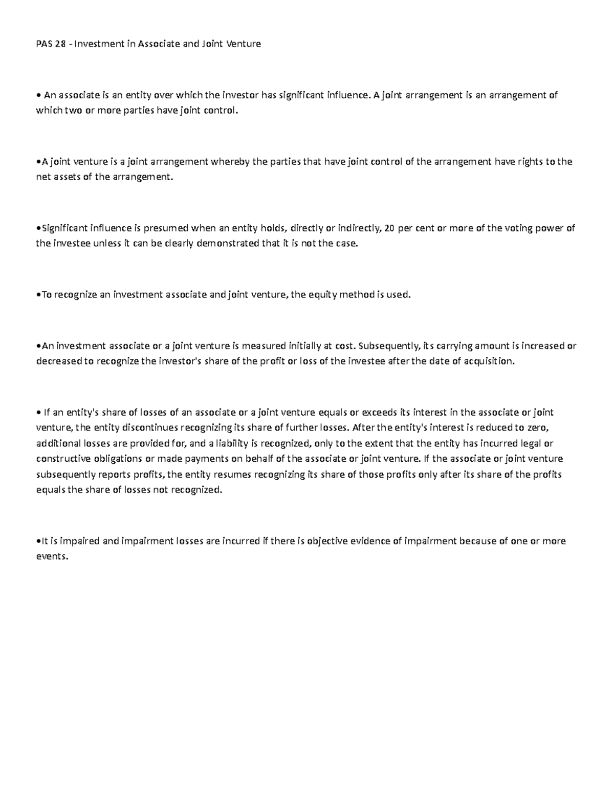 PAS 28 Summary - PAS 28- Investment in Associate and Joint Venture ...