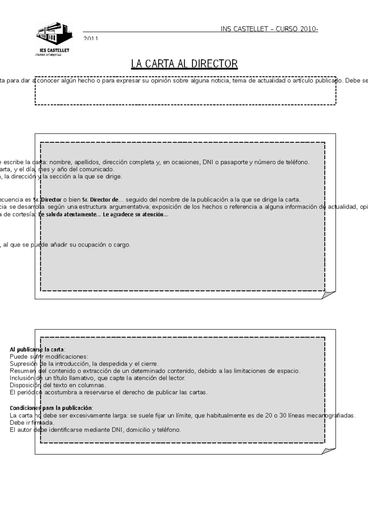 Carta al director formato y ejemplo - INS CASTELLET – CURSO 2010- 2011 ...