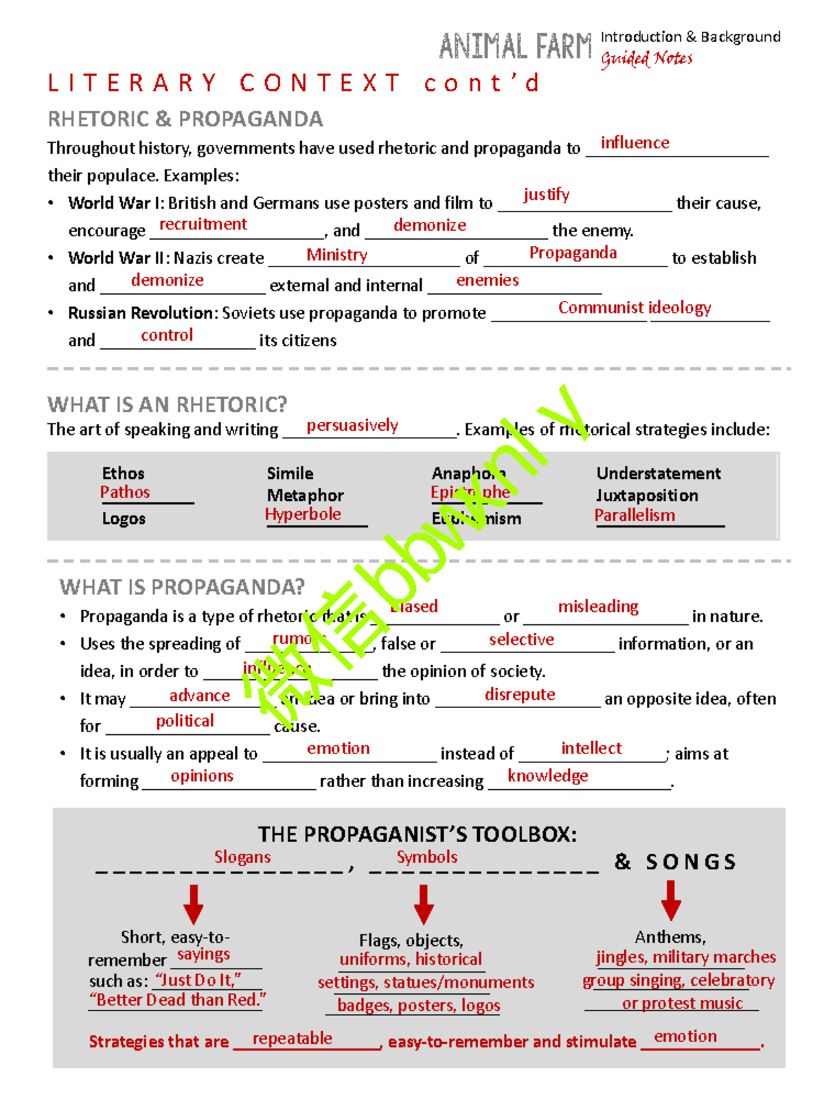 4 Animal Farm Pre Read Answer Keys 4 - ANIMAL FARM Introduction ...