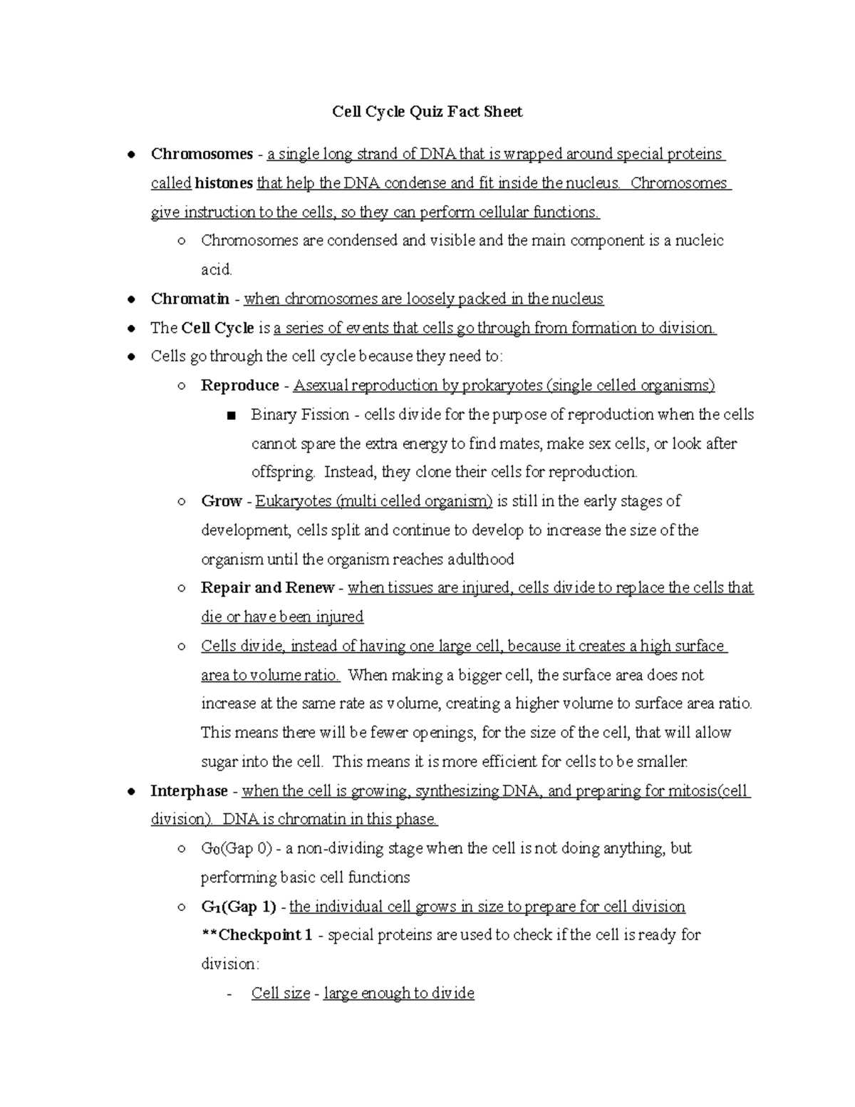 Biology Cell Cycle Fact Sheet - Cell Cycle Quiz Fact Sheet Chromosomes ...