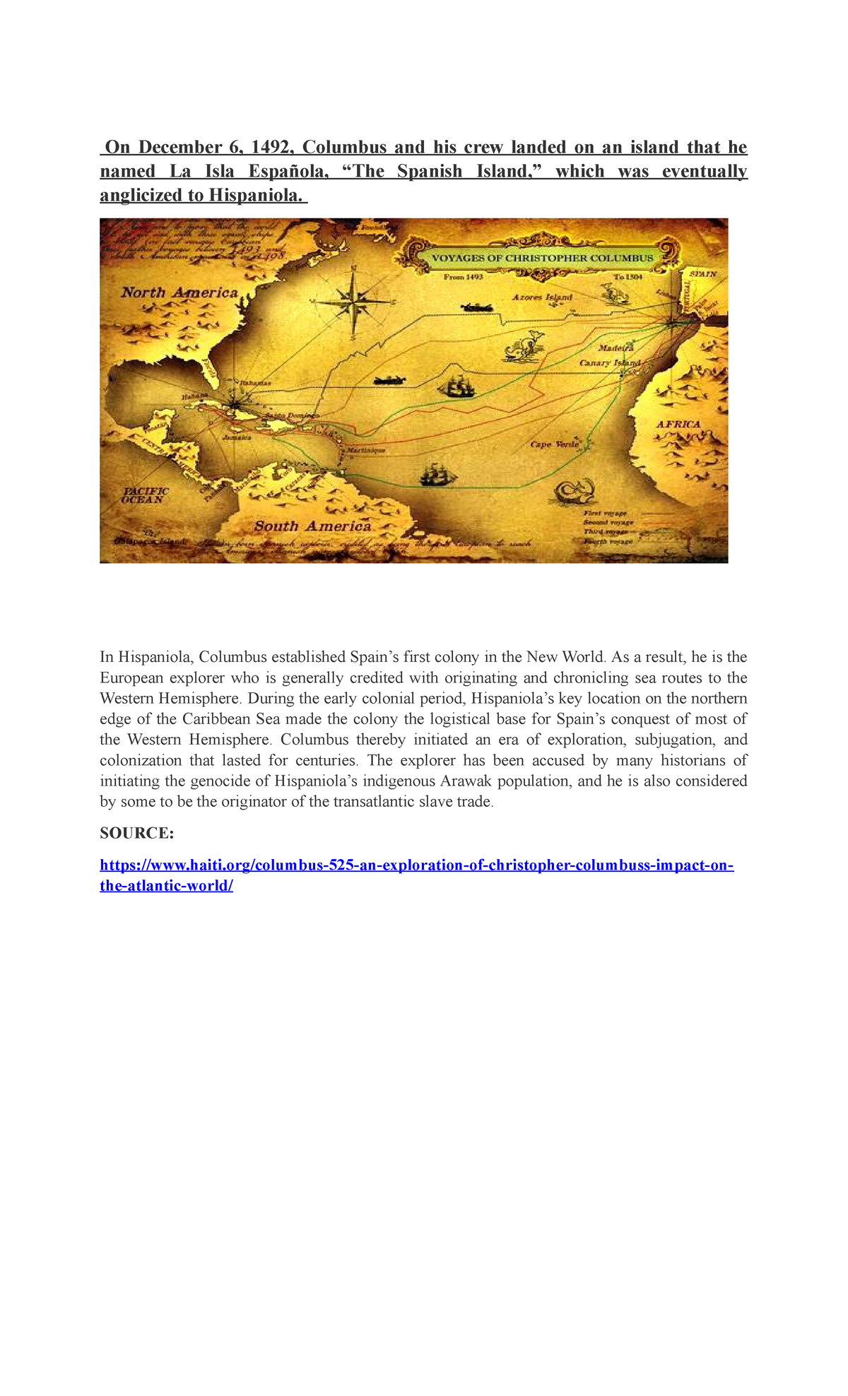 KMAP International History ( December) - On December 6, 1492, Columbus and his crew landed on an ...
