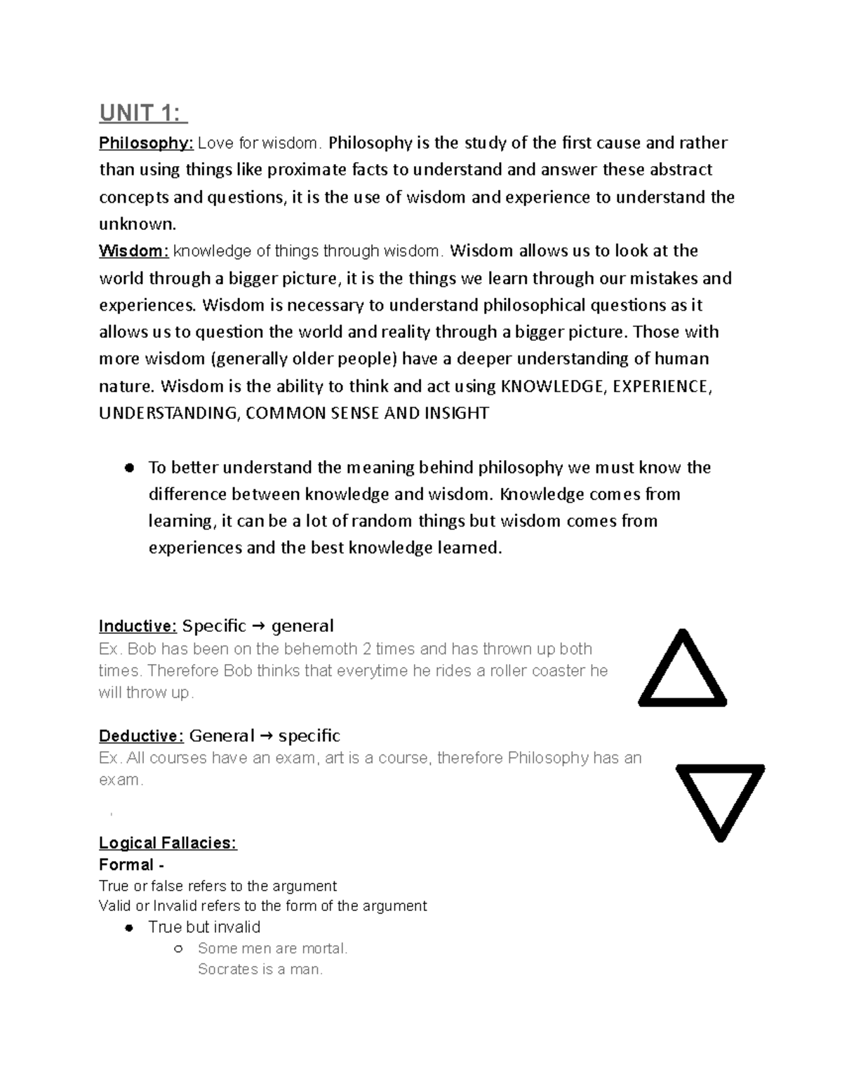 Philosophy Exam Review - UNIT 1: Philosophy: Love for wisdom ...