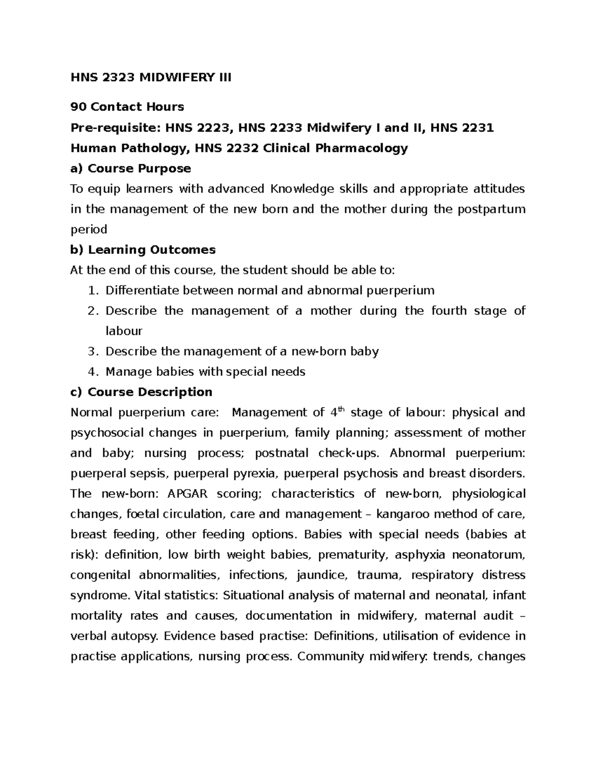 2323 - Summarized notes - HNS 2323 MIDWIFERY III 90 Contact Hours Pre ...