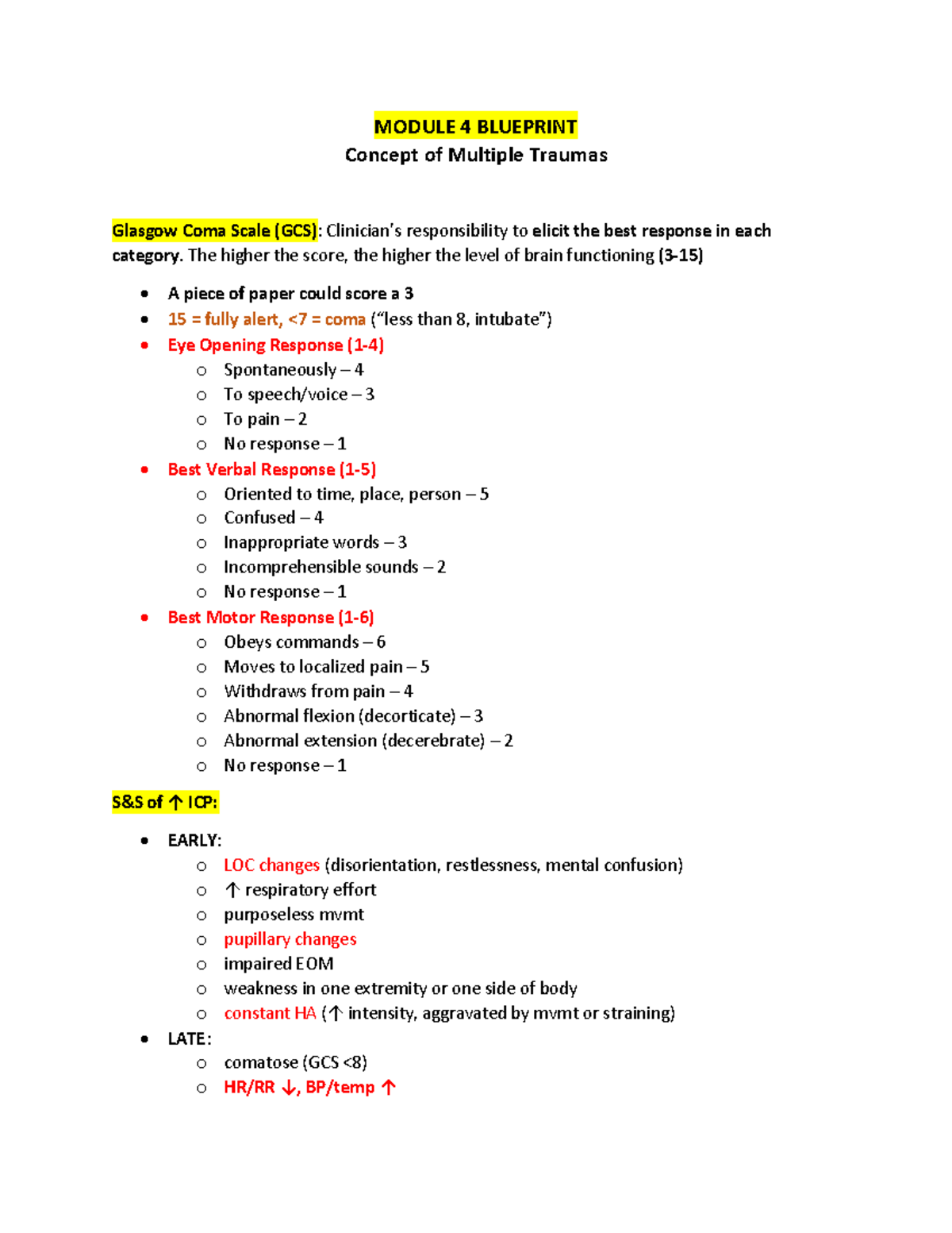 Module 4 - medsurg - MODULE 4 BLUEPRINT Concept of Multiple Traumas ...