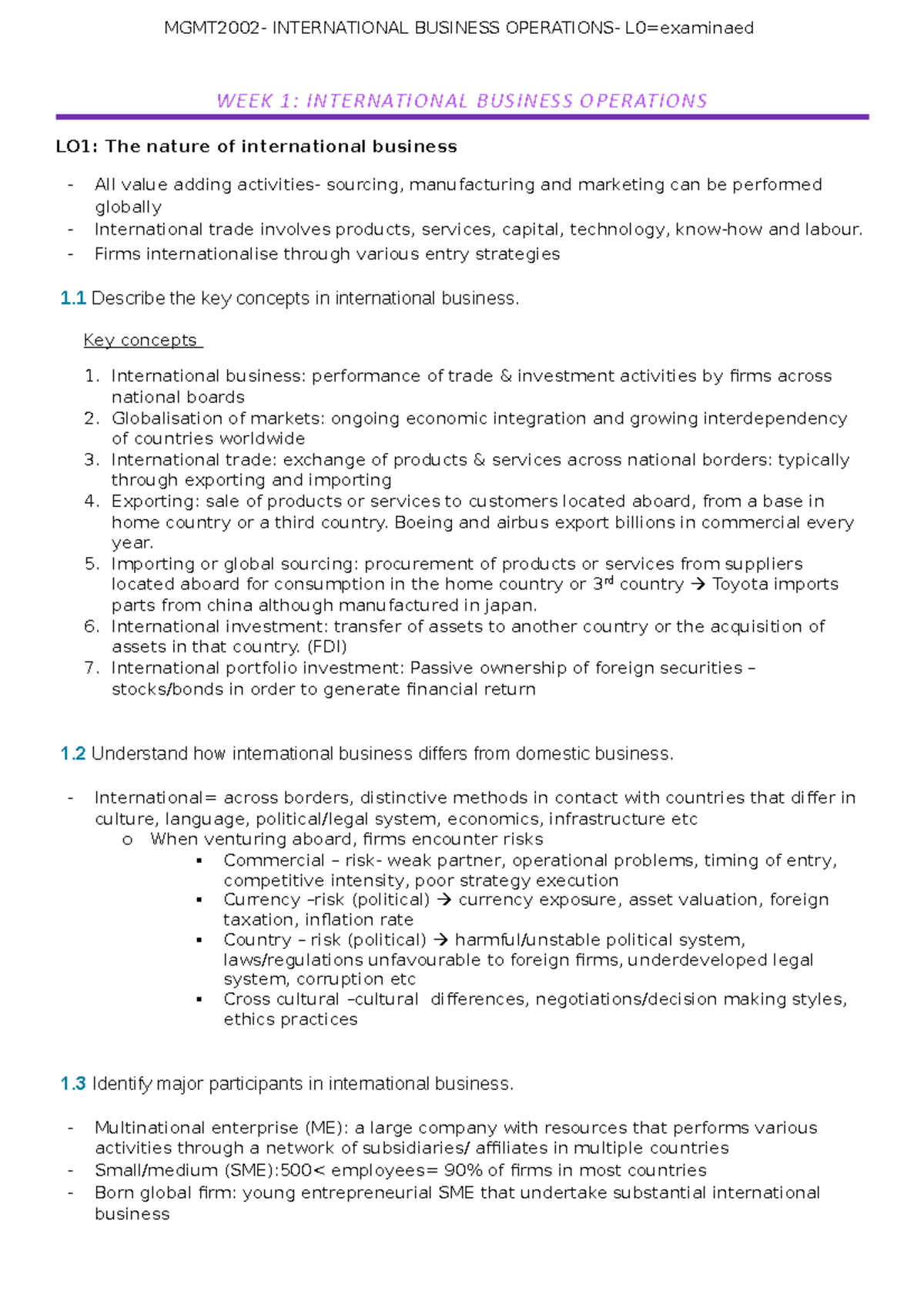 MGMT2002 - International Business Operations - WEEK 1: INTERNATIONAL ...