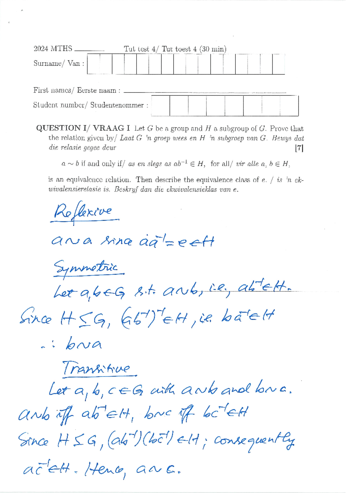 2024 MTHS322 CT4 Memo - 2024 MTHS Tut test Tut toest 4 (30 min) Van ...