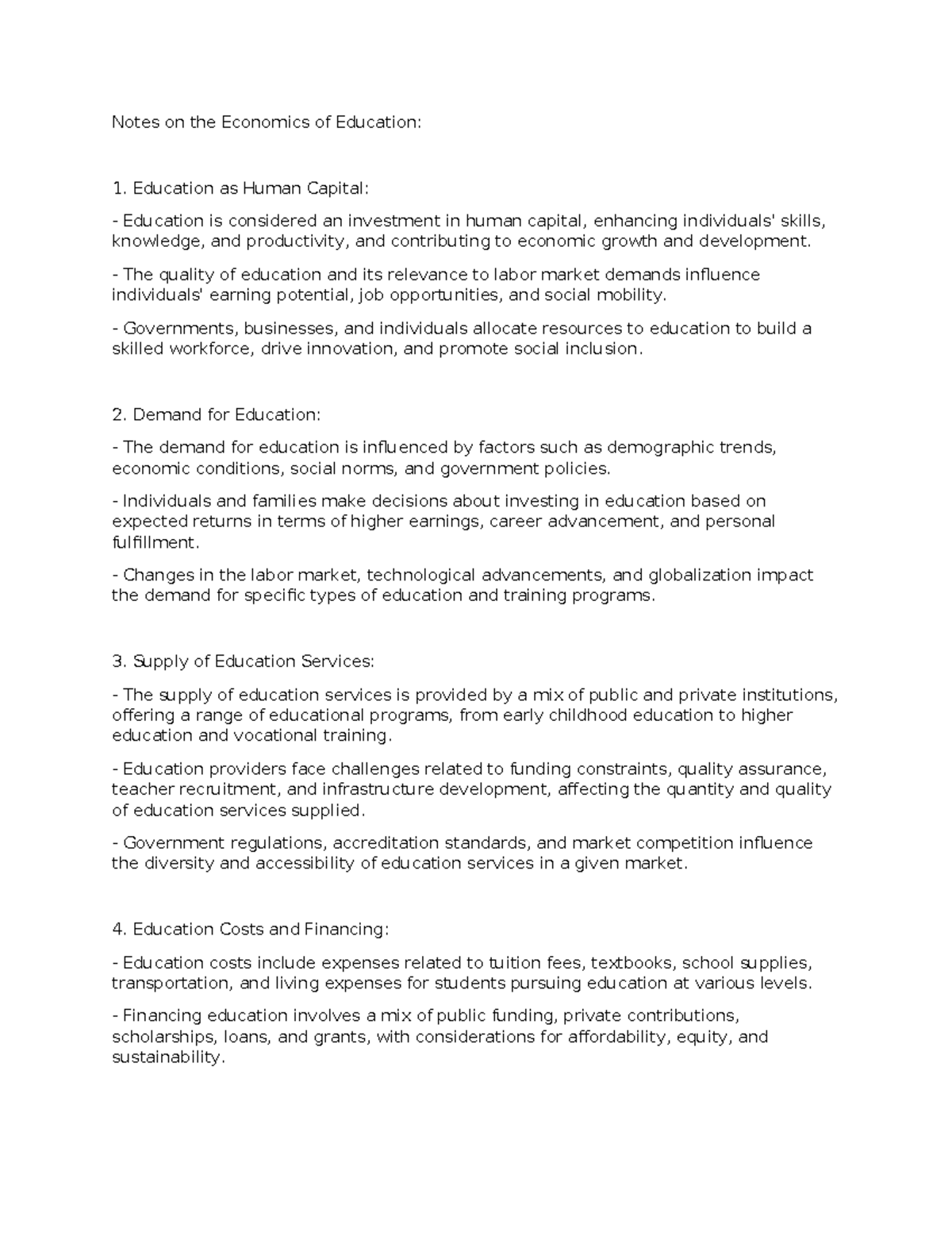 Notes on the Economics of Education - Notes on the Economics of ...