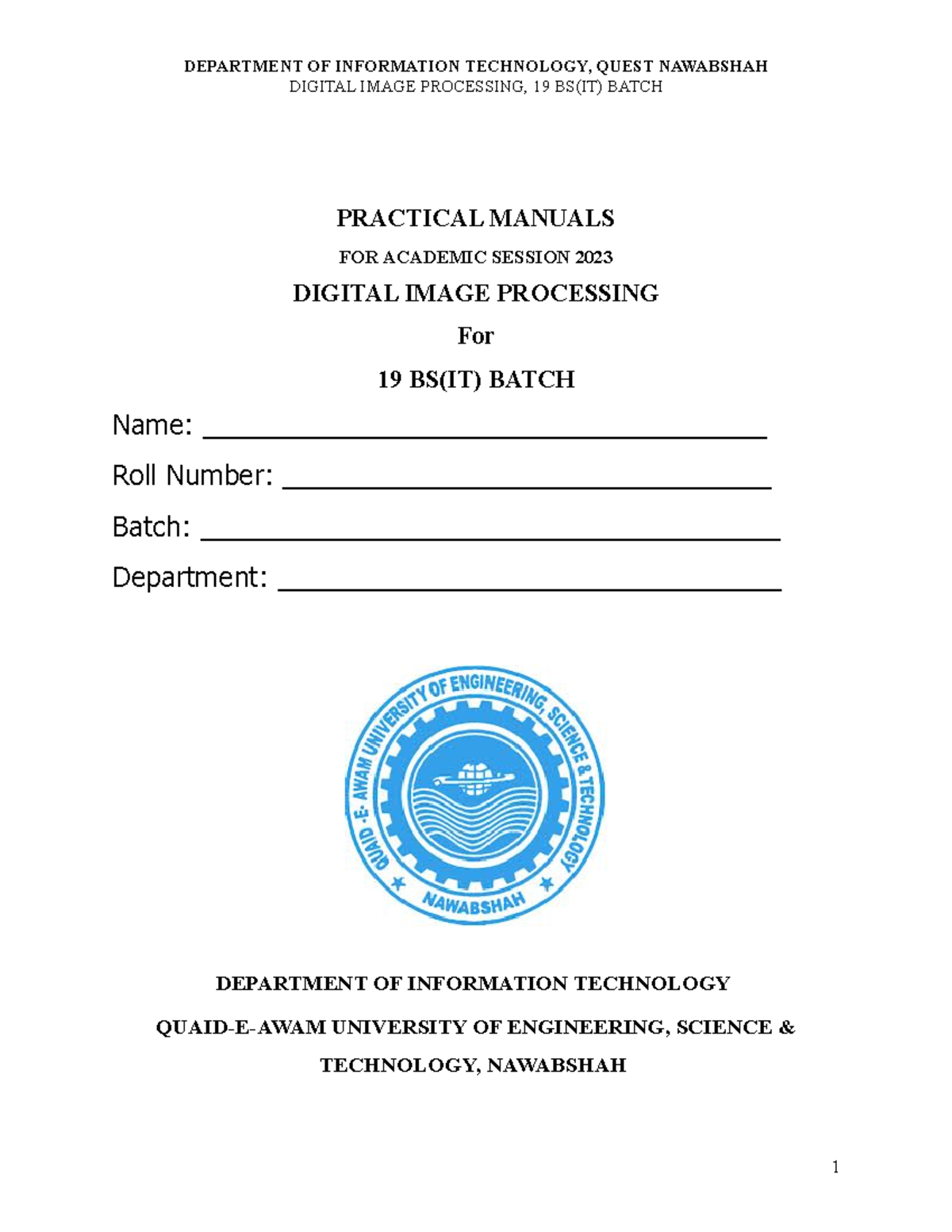 Digital image processing - DIGITAL IMAGE PROCESSING, 19 BS(IT) BATCH ...