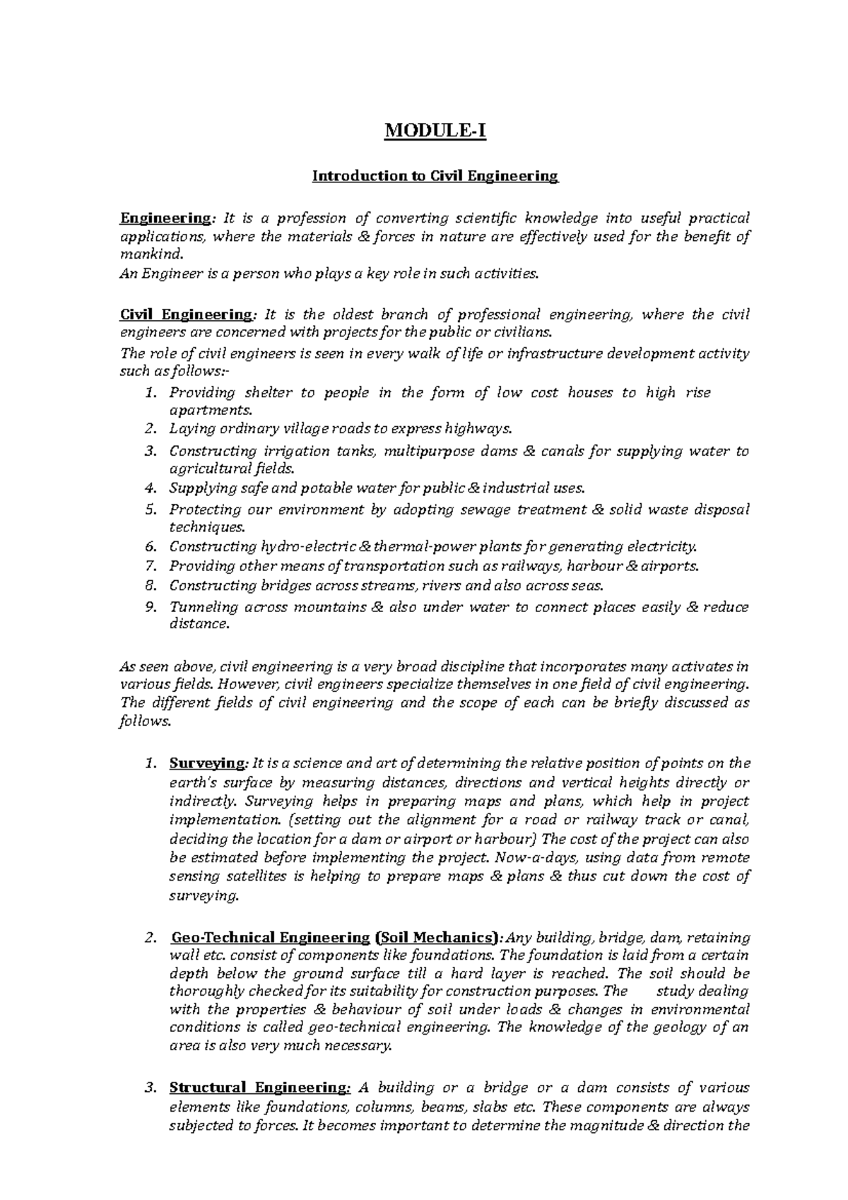 Module 1 - 14CIV13 notes 1 - Introduction to Civil Engineering ...
