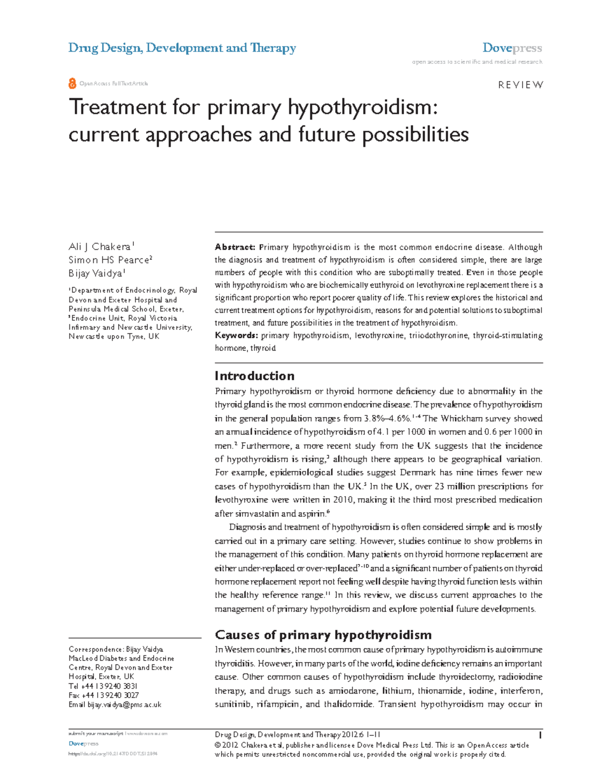 Thyroid - © 2012 Chakera et al, publisher and licensee Dove Medical ...