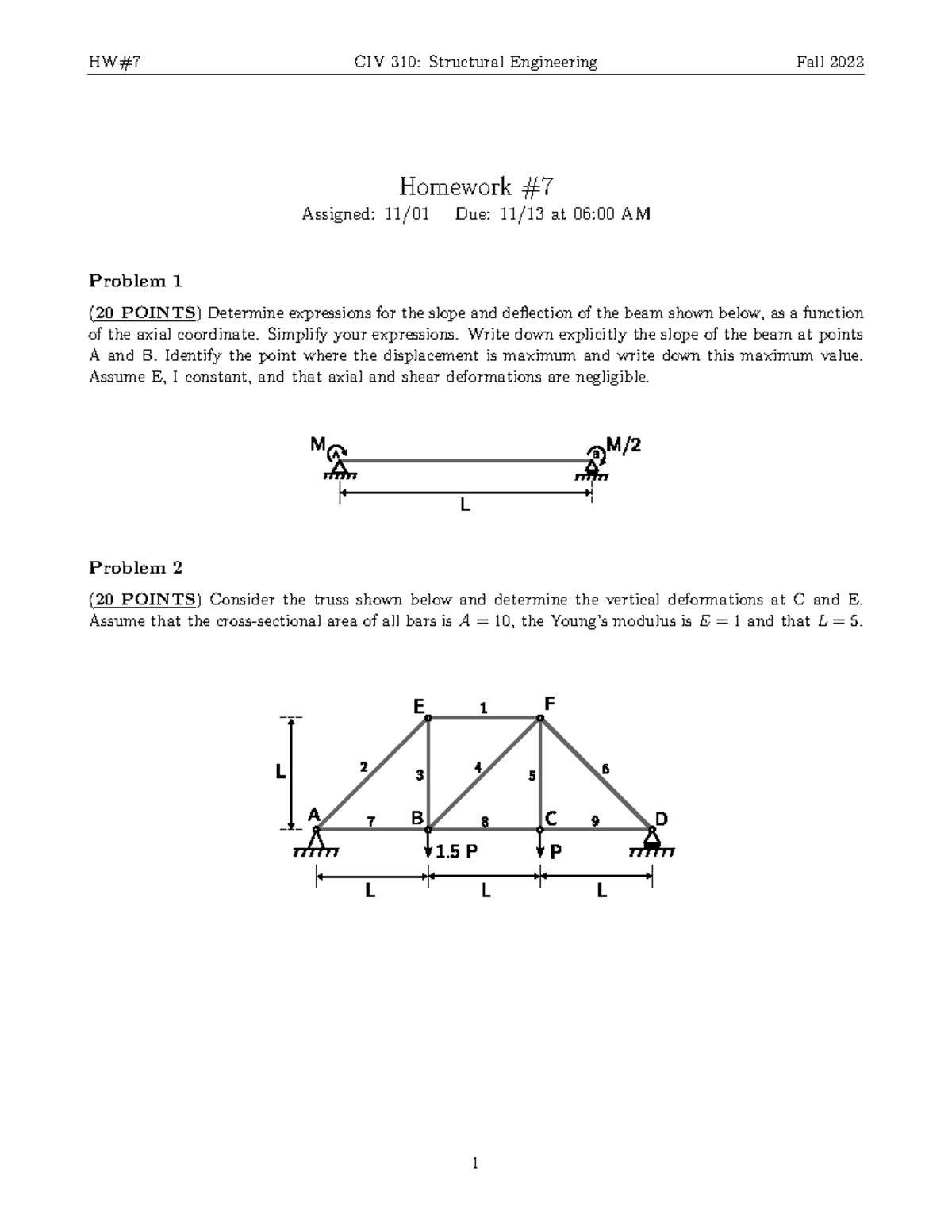 Hw7 CIV310 Fall2022 - Solution for Homework, Paolo Celli - Homework Assigned: 11/01 Due: 11/13 ...