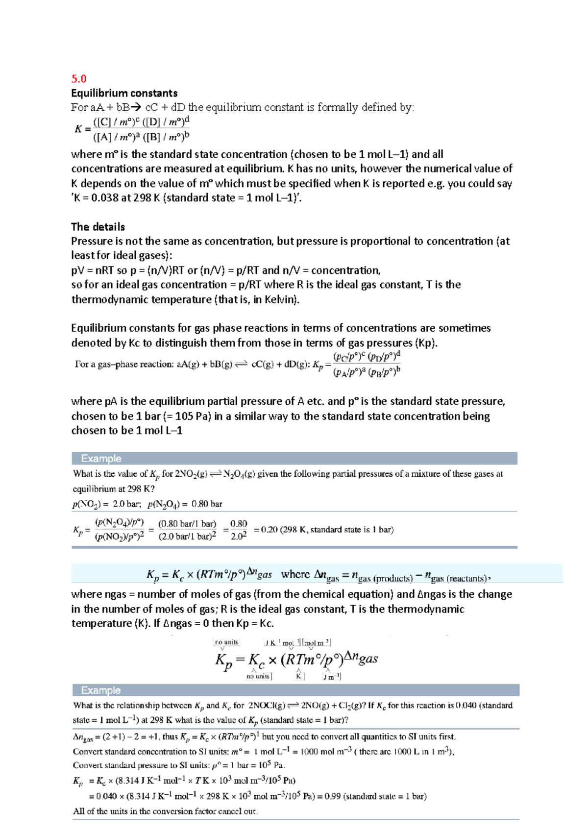 CHEM1011 - wk5-9 Full mastery Notes - 5. Equilibrium constants For aA ...