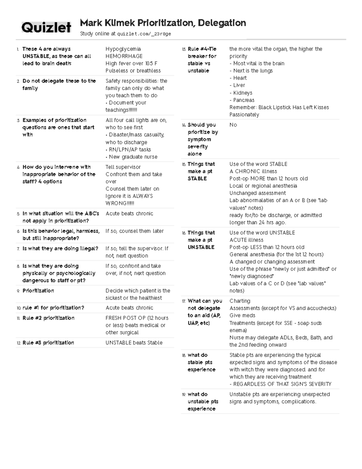 Prioritization And Delegation For Nclex Note - These 4 are always ...