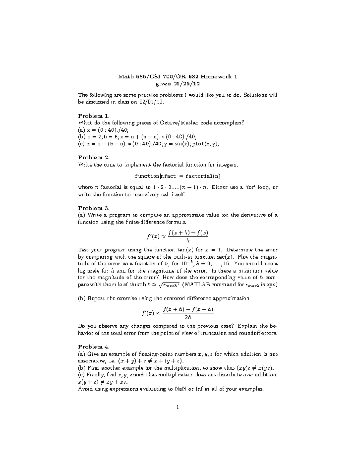 Homework 01 2010 - Math 682 Homework 1 given The following are some ...