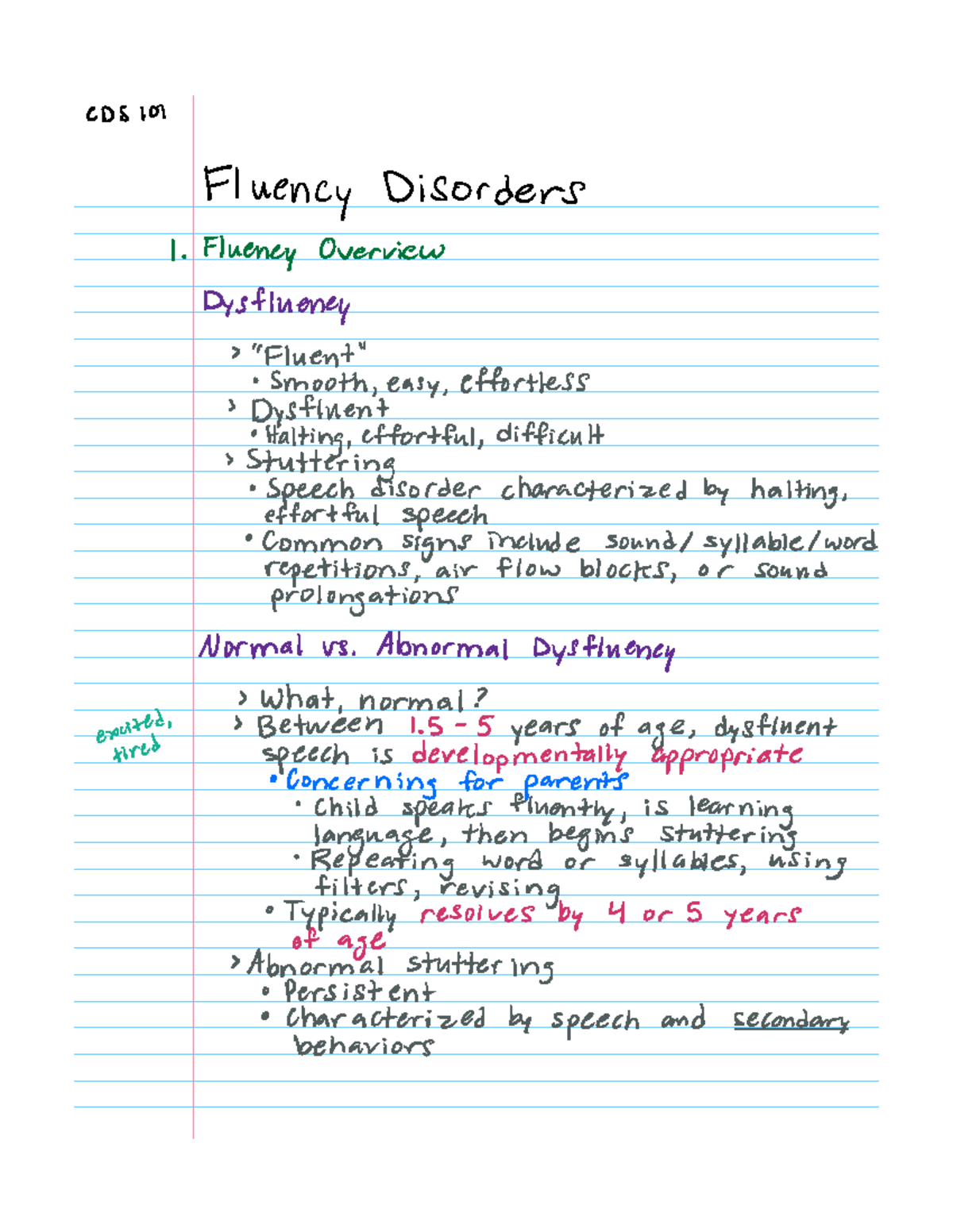 Notes: Fluency Disorders - CDS IN Fluency Disorders 1 Fluency Overview ...