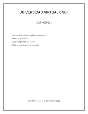 BASE DE Datos ACT. 1 - UNIVERSIDAD VIRTUAL CNCI ACTIVIDAD I. Nombre: Brayan Antonio Tamayo ...