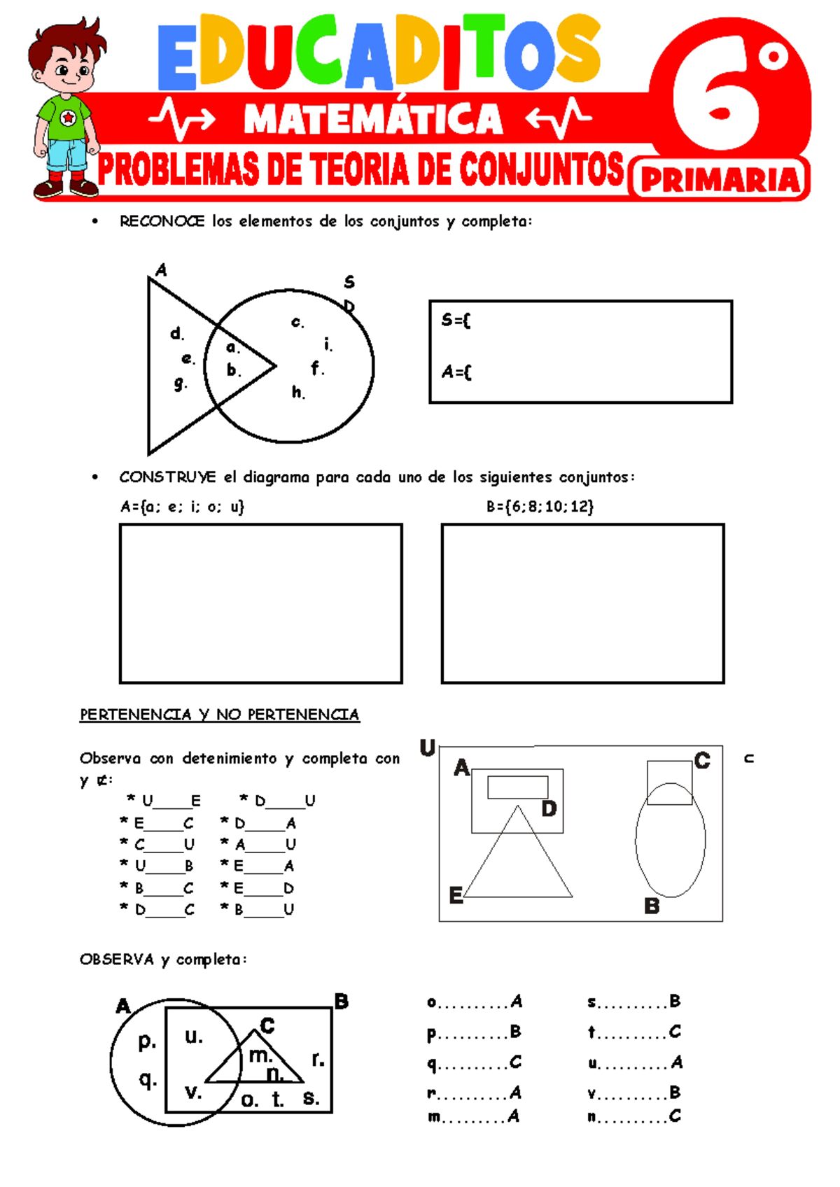 Problemas de Teoria de Conjuntos para Sexto Grado de Primaria - RECONOCE los elementos de los ...