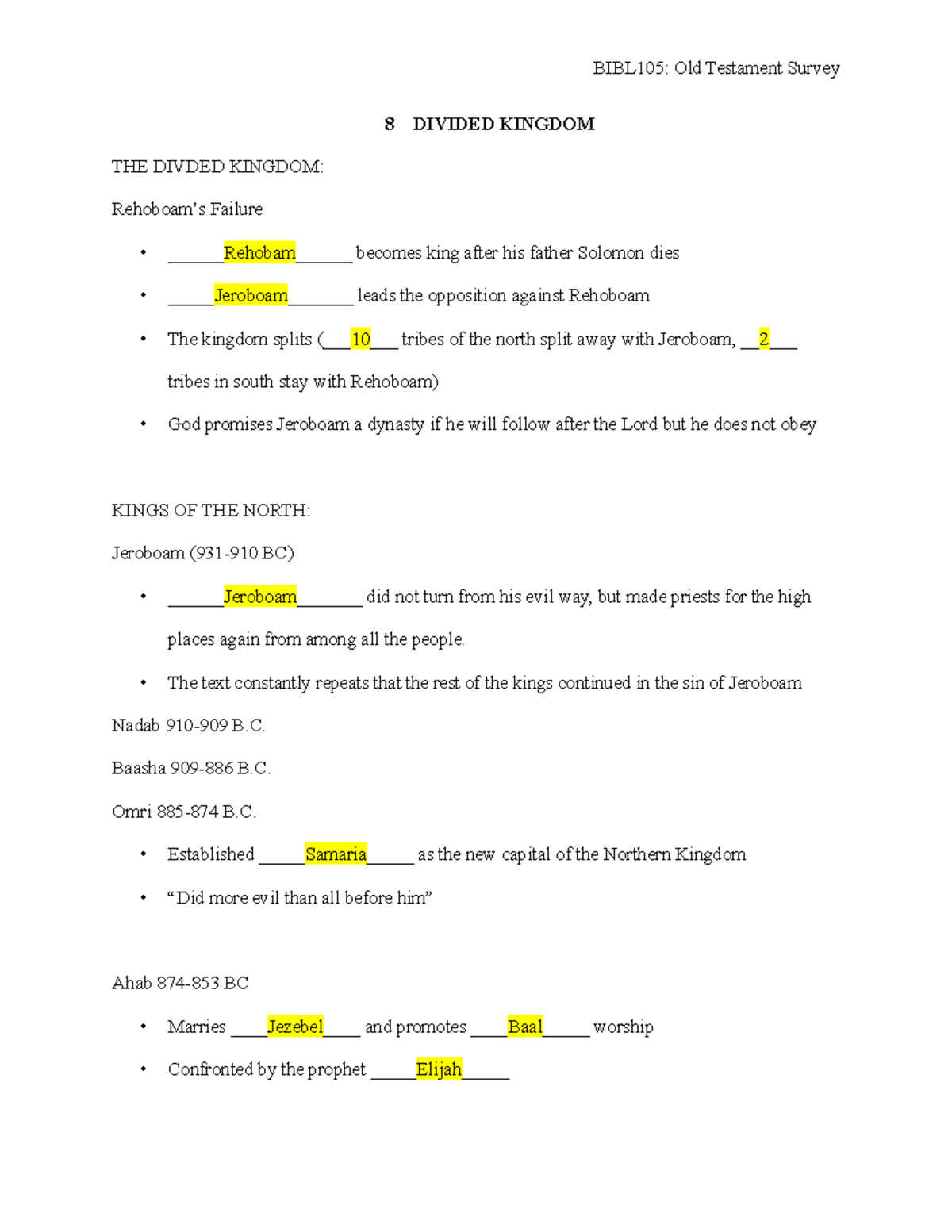 08 Divided Kingdom - Notes on the books of 1 and 2 Kings in the Old ...