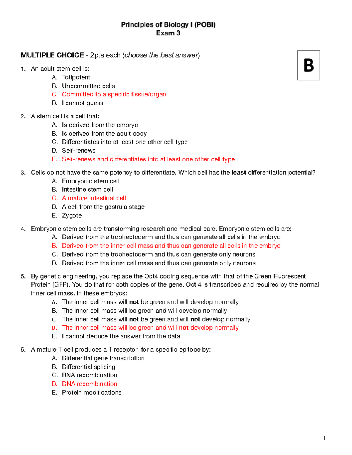 POB Exam 3B- KEY - practice material for the exams/ materials and ...