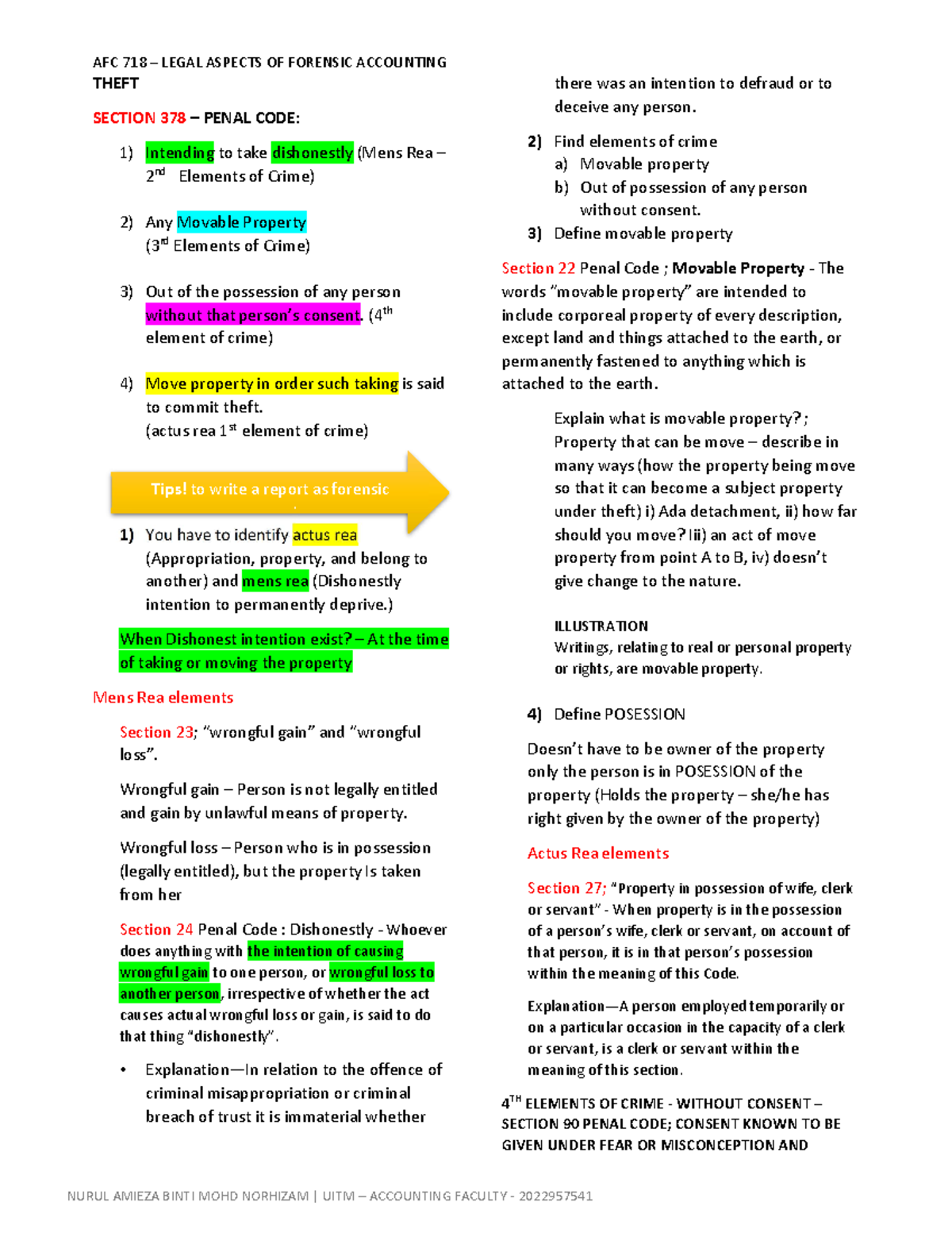 Note Theft and Criminal Misappropriate Property (CMA) - THEFT SECTION ...