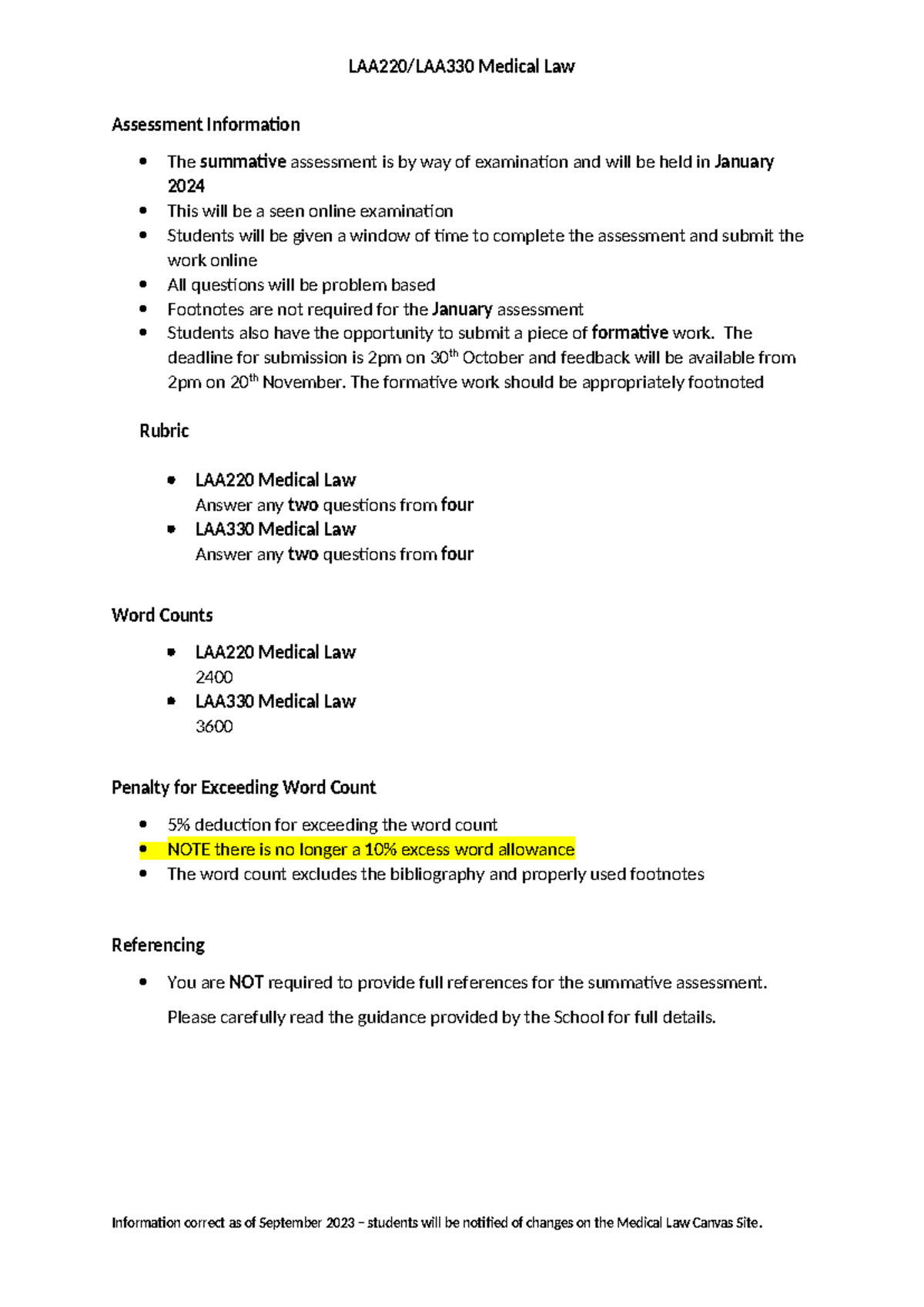 Assessment Information - LAA220/LAA330 Medical Law Assessment ...
