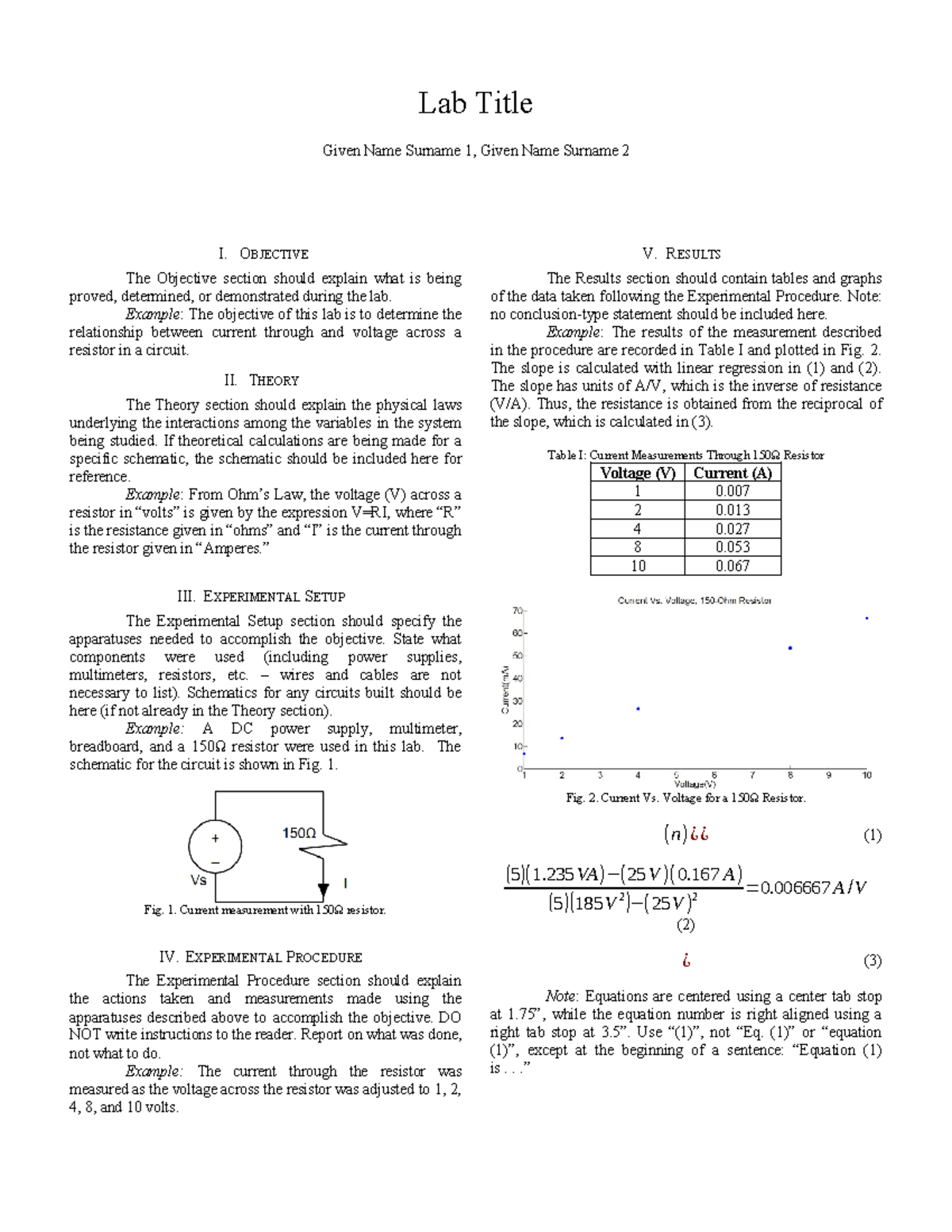 EE211 Lab Report Template - Lab Title Given Name Surname 1, Given Name Surname 2 I. OBJECTIVE ...