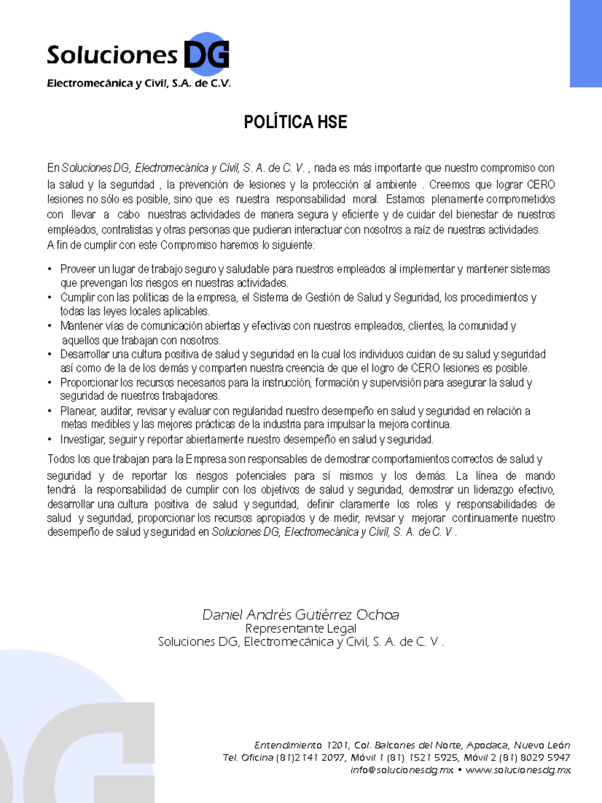 Política HSE SDG - Politica de Salud - Entendimiento 1201, Col ...