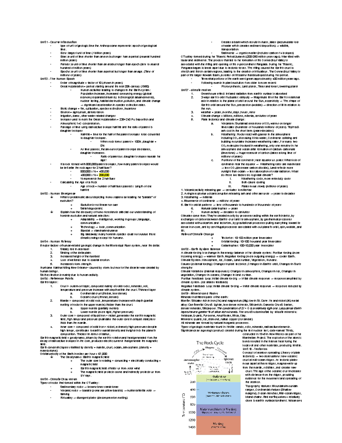 ERTH Midterm Cheat Sheets - Unit 1 - Course Introduction - type of unit ...