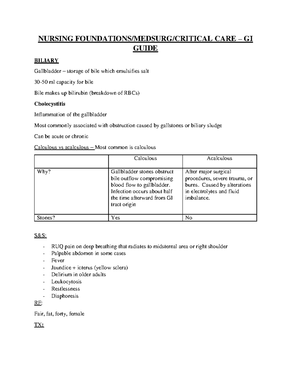 complete GI system notes - NURSING FOUNDATIONS/MEDSURG/CRITICAL CARE ...