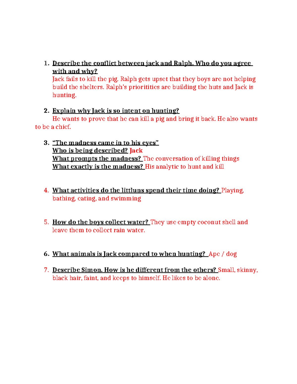 Ch 3 check - engish - Describe the conflict between jack and Ralph. Who ...