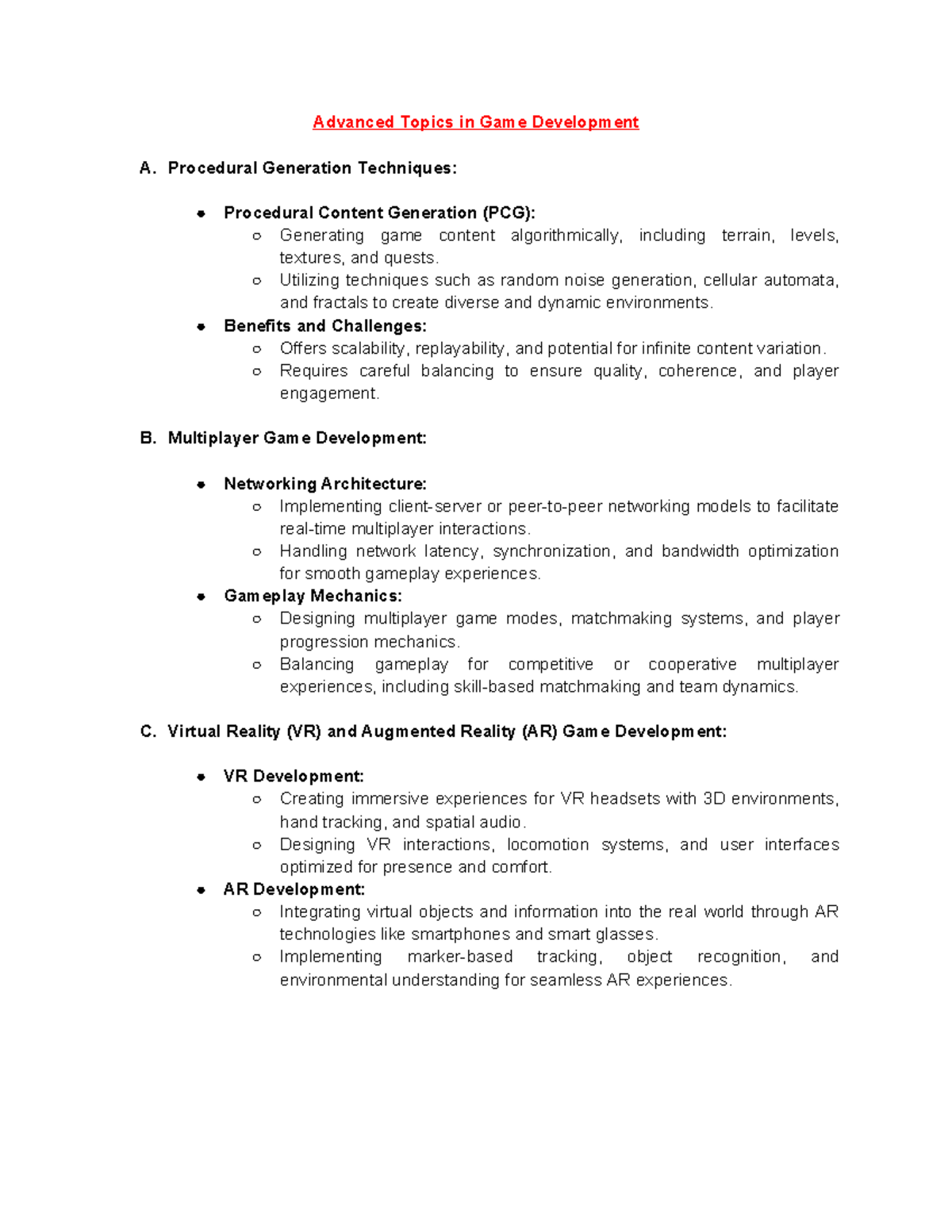 Advanced Topics in Game Development - Procedural Generation Techniques ...