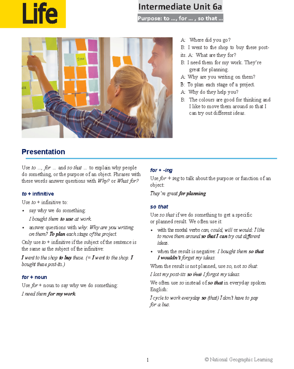 86541 Intermediate GW 06a-1 - 1 © National Geographic Learning Purpose ...