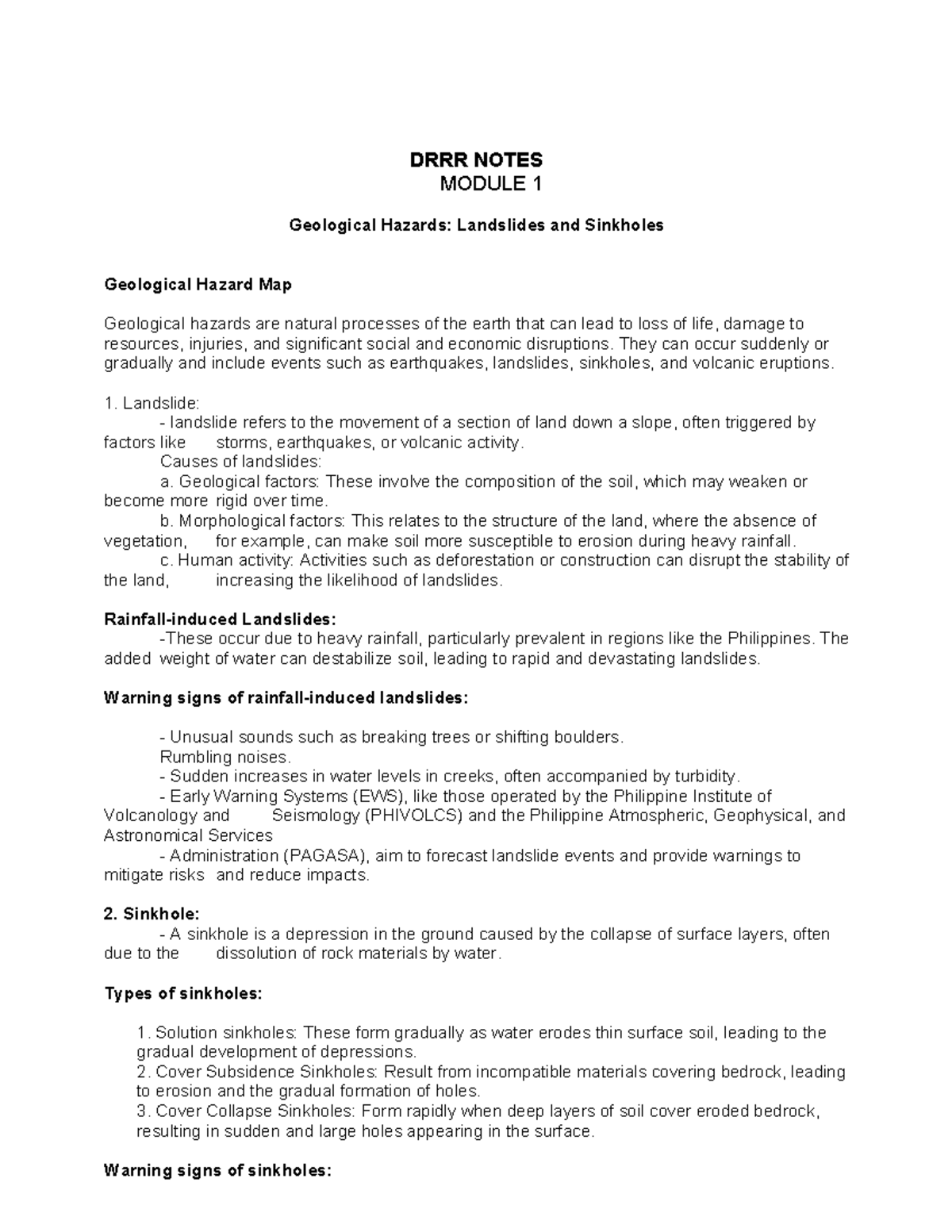 DRRR- Notes Final - g11 - DRRR NOTES MODULE 1 Geological Hazards ...