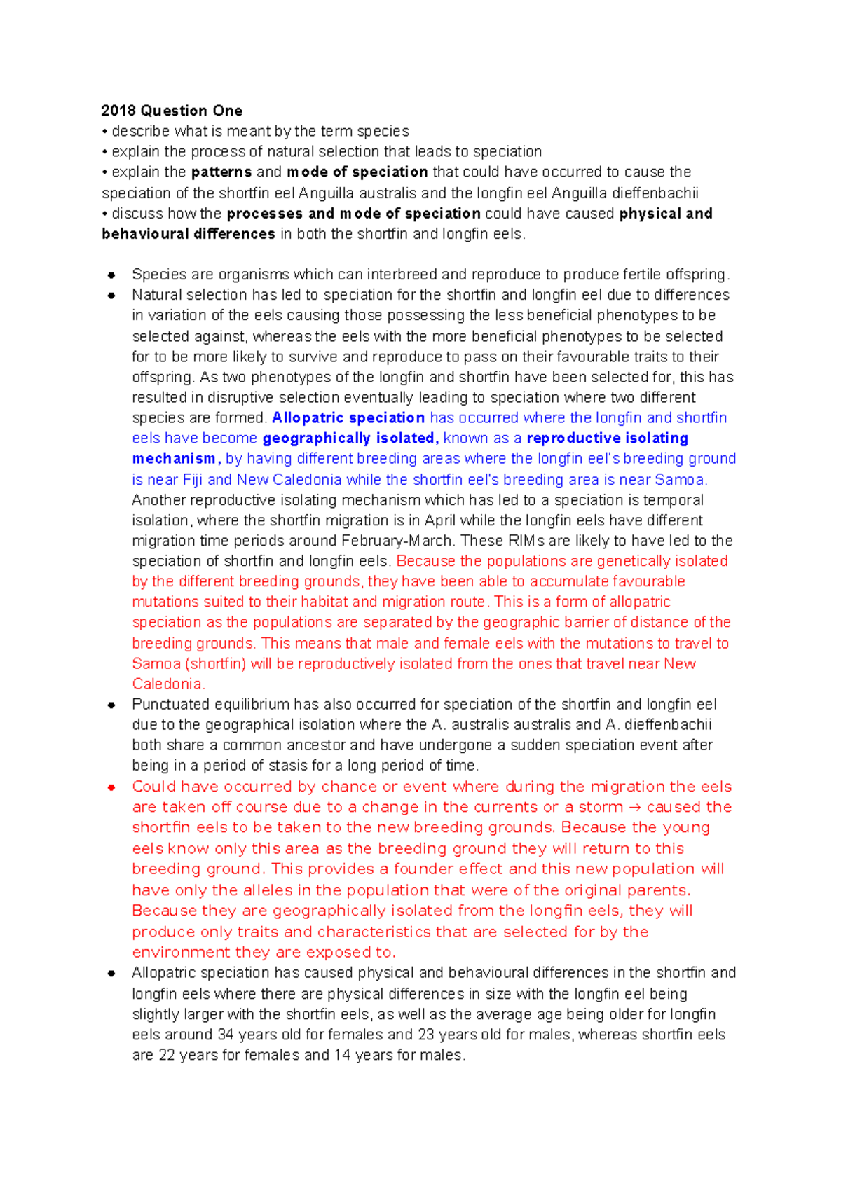 B3.5 Speciation Practice Questions Examplar - 2018 Question One ...