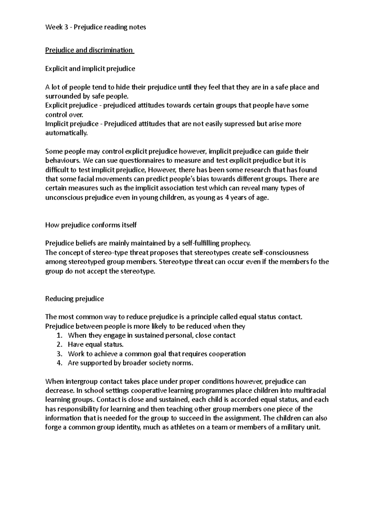 Prejudice reading week 3 - Week 3 - Prejudice reading notes Prejudice ...