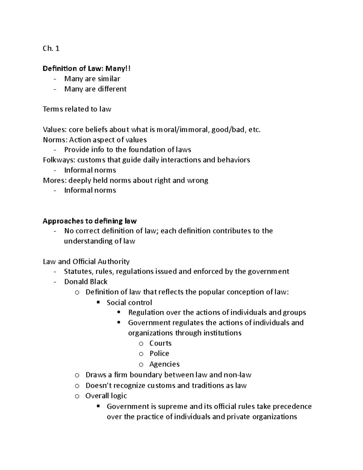 Issues in Law Ch1 - notes - Ch. 1 Definition of Law: Many!! - Many are ...