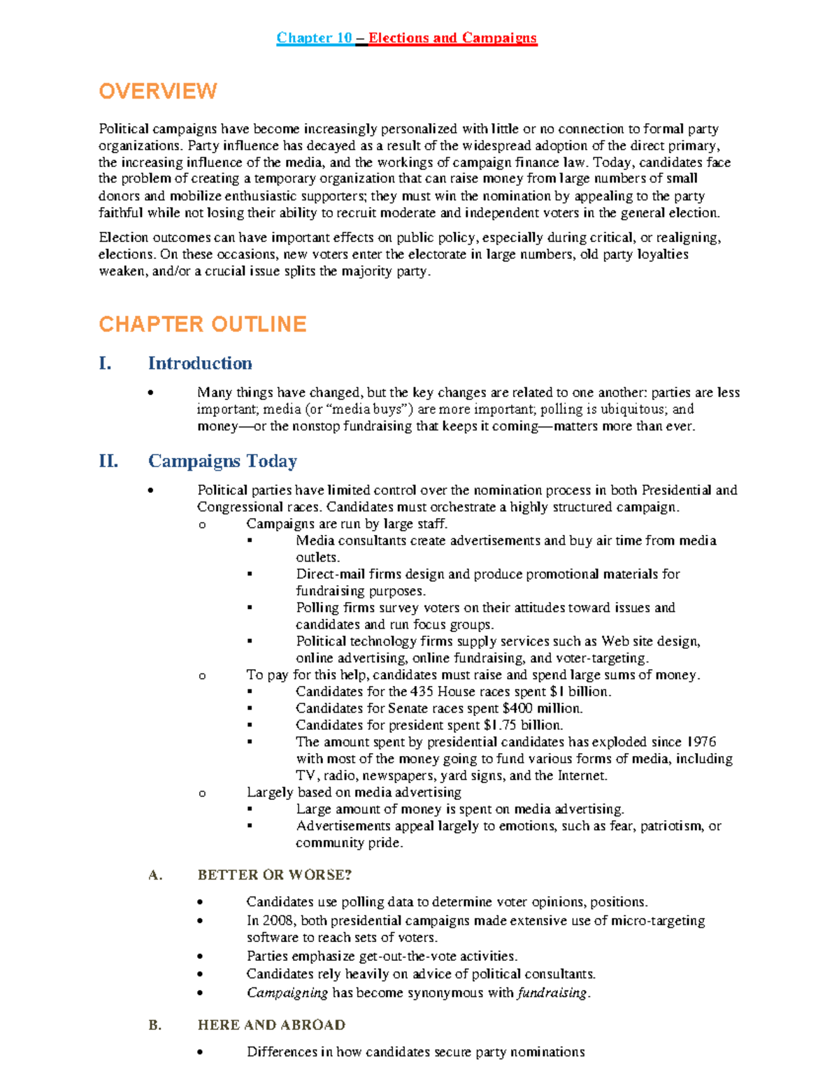 Ch10 Elections and Campaigns - Chapter 10 – Elections and Campaigns ...