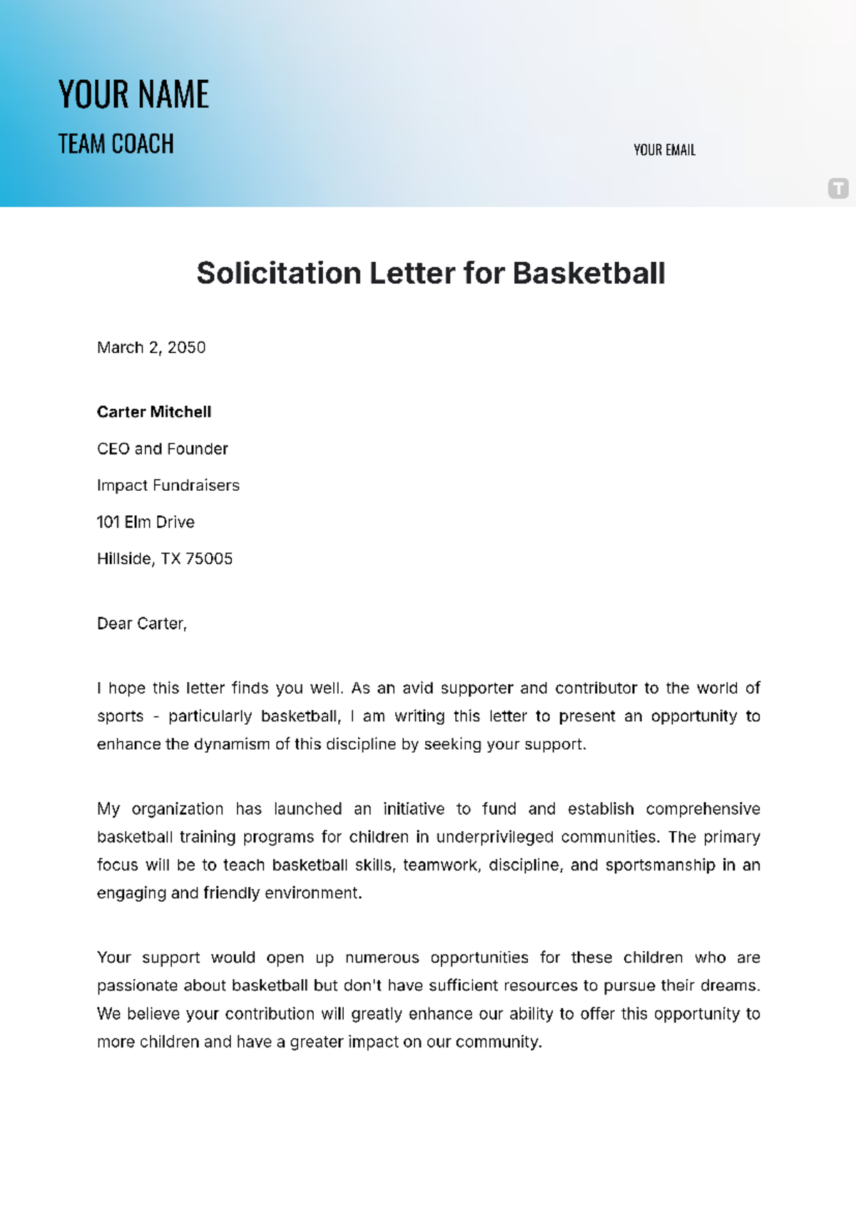 Solicitation Letter for Basketball Template - Edit Online & Download ...